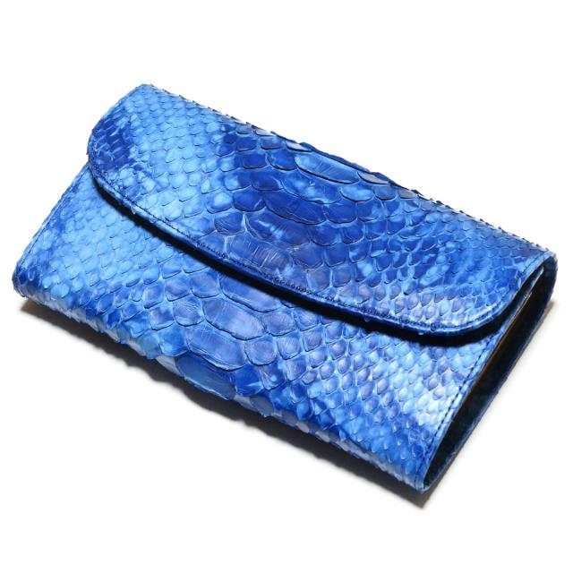 ギャルソン長財布  ギャルソン財布 オープンマチ付 大容量 パイソン革 蛇革 ヘビ革 ダイヤモンドパイソン 藍絞り染