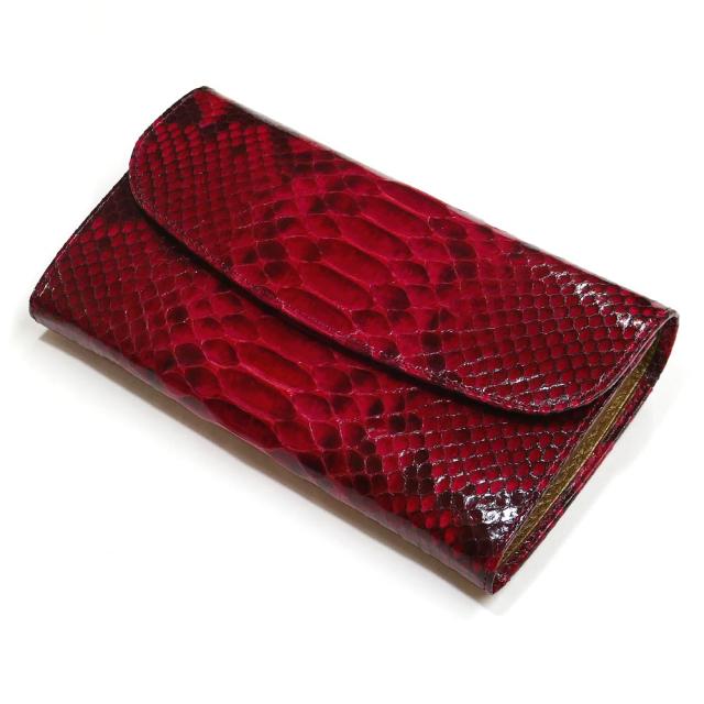 長財布 ギャルソン ウォレット レディース パイソン 財布 サイフ さいふ 大容量 パイソン革 蛇革 ヘビ革 長札 本革 カード収納 オープンマチ付 ナチュラル レッド 2