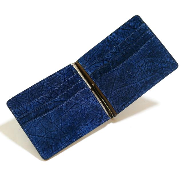 札ばさみ マネークリップ メンズ レディース 薄型 本革 カバ革 ヒポポタマスレザー 無双仕様 カード収納 藍染