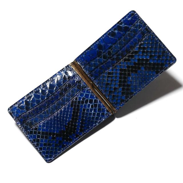 札ばさみ マネークリップ パイソン 蛇革 メンズ レディース 薄型 パイソン革 ヘビ革 無双仕様 カード収納 グレージング 藍染