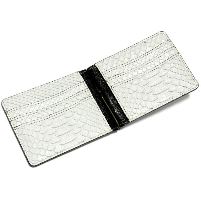札ばさみ パイソン 財布 マネークリップ / メンズ レディース / 豚革 ・ マット ホワイト