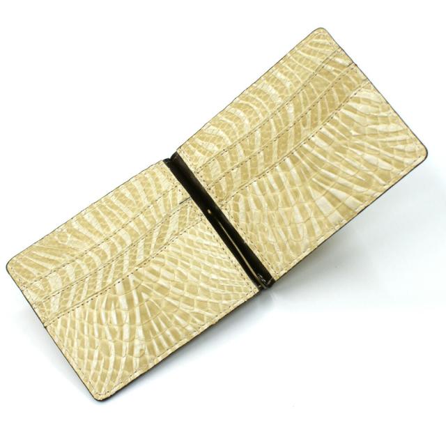 札ばさみ マネークリップ パイソン 財布 折り財布 サイフ さいふ メンズ レディース 薄型 蛇革 パイソン革 ヘビ革 無双仕様 カード収納 簡単収納 日本製 柄 ウェーブ ベージュ