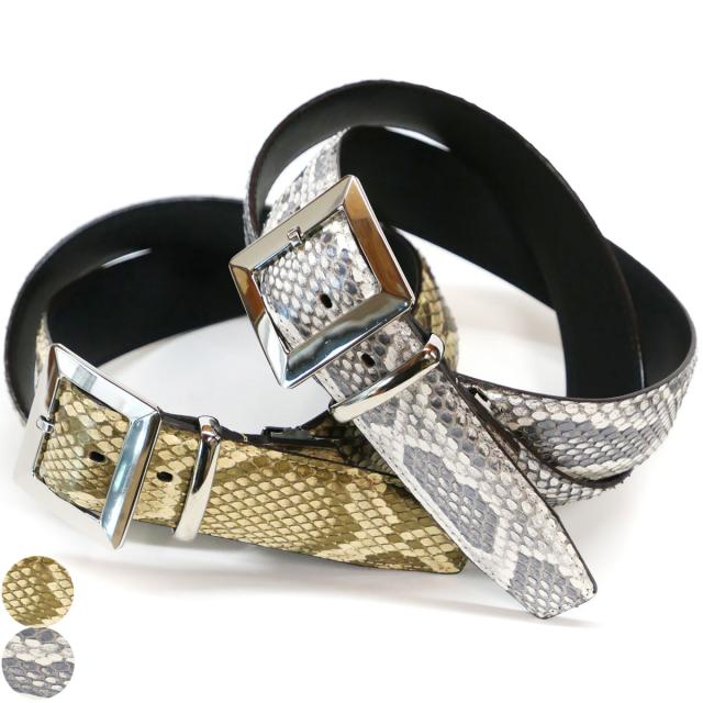 ベルト レザーベルト 4cm幅 スクエアー 四角 バックル パイソン革 ヘビ革 モラレスパイソン パール