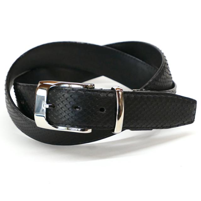 ベルト レザーベルト 本革ベルト 4cm幅 パイソン革 ヘビ革 モラレスパイソン マット ブラック