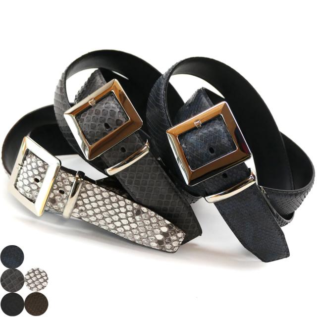 ベルト レザーベルト 4cm幅 スクエアー 四角 バックル パイソン革 ヘビ革 モラレスパイソン マット