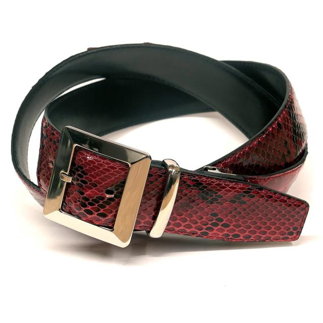 ヘビ革 パイソン 蛇革 本革レザー ベルト ４０ｍｍ幅 ４ｃｍ幅  男性 女性 メンズ レディース 蛇柄 牛革 大人ベルト 栃木レザー 日本製 オリジナル バックル４角  ナチュラル レッド