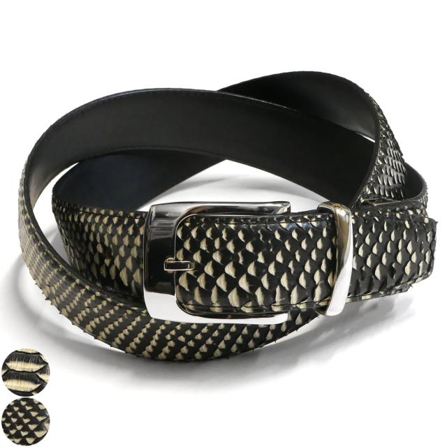 ベルト メンズ 本革 / 4.0cm幅 / パイソン 栃木レザー 牛革 / ダイヤモンドパイソン ゼブラ ブラック 全２種 / バックカット・フロントカット