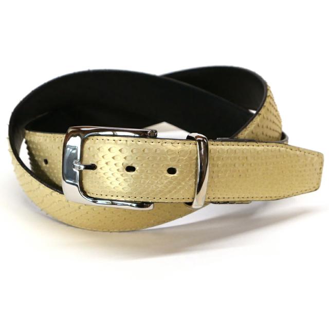 ベルト レザーベルト 本革ベルト 4cm幅 パイソン革 ヘビ革 ダイヤモンドパイソン フロントカット(FC) ゼブラ ゴールド