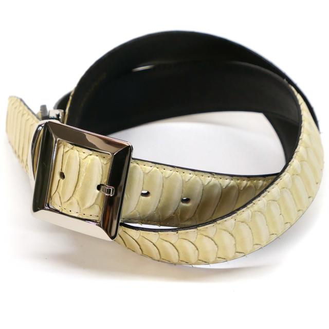 ベルト レザーベルト 4cm幅 スクエアー 四角 バックル パイソン革 ヘビ革 ダイヤモンドパイソン バックカット(BC) ゼブラ ゴールド