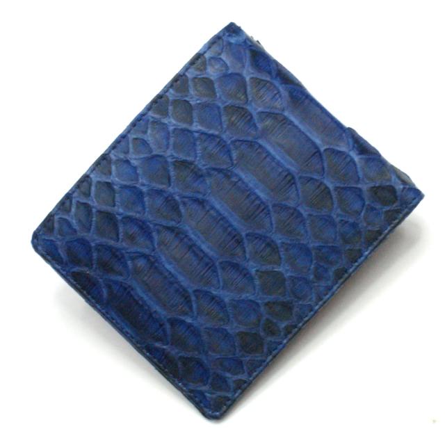 蛇革財布 財布 二つ折り財布 折り財布 サイフ さいふ 札入れ パイソン 蛇革 ヘビ 無双仕様 小銭入れなし カード収納 藍染