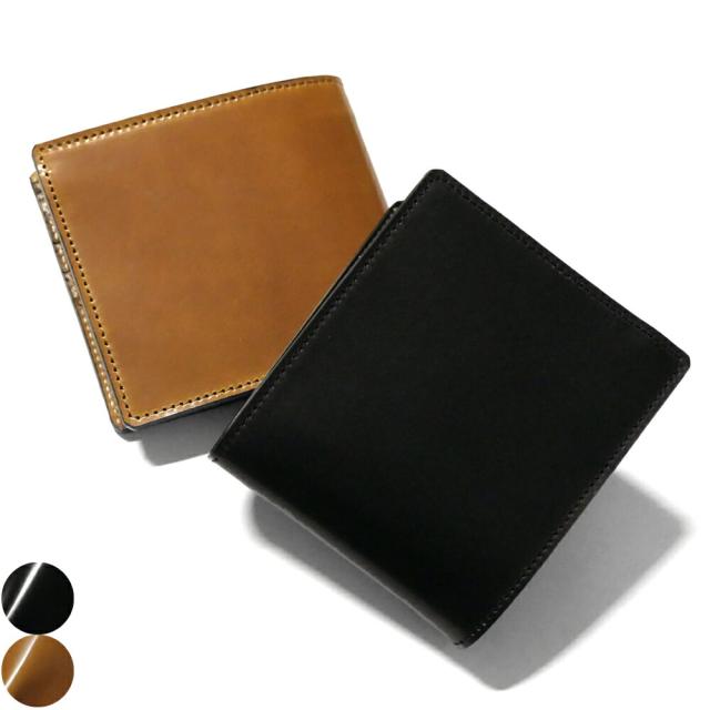 財布 二つ折り 薄い 小銭入れなし メンズ レディース 本革 イタリアンレザー コードバン 馬革  ROCADO社 シェルコードバン クラシック
