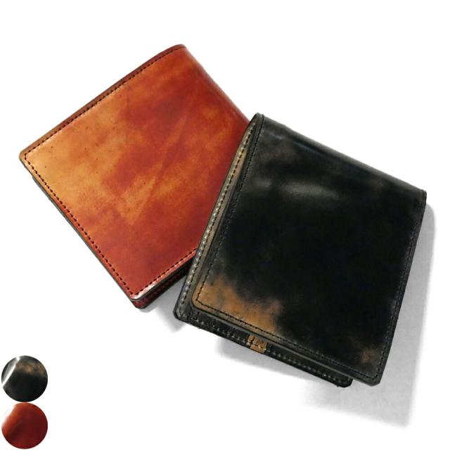 財布 二つ折り 薄い 小銭入れなし メンズ レディース 本革 イタリアンレザー コードバン 馬革  ROCADO社 シェルコードバン マーブル