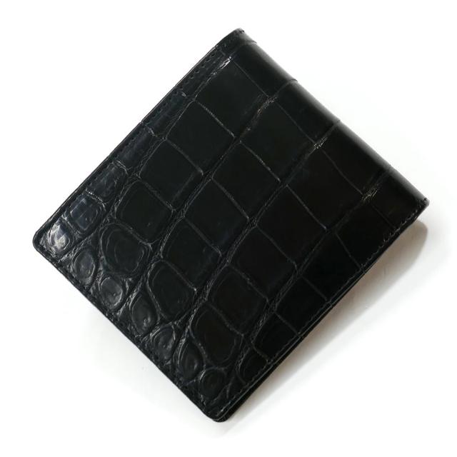 財布 二つ折り財布 折り財布 クロコダイル革 鰐革 鰐 本革 小銭入れ無し メンズ レディース 送料無料 マット ブラック