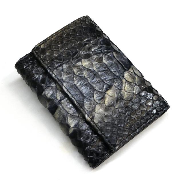 財布 小銭入れなし 折り財布 蛇革財布 札入れ メンズ レディース 本革 パイソン革 蛇革 ヘビ革 ダイヤモンドパイソン革 ハードシェード ブラック