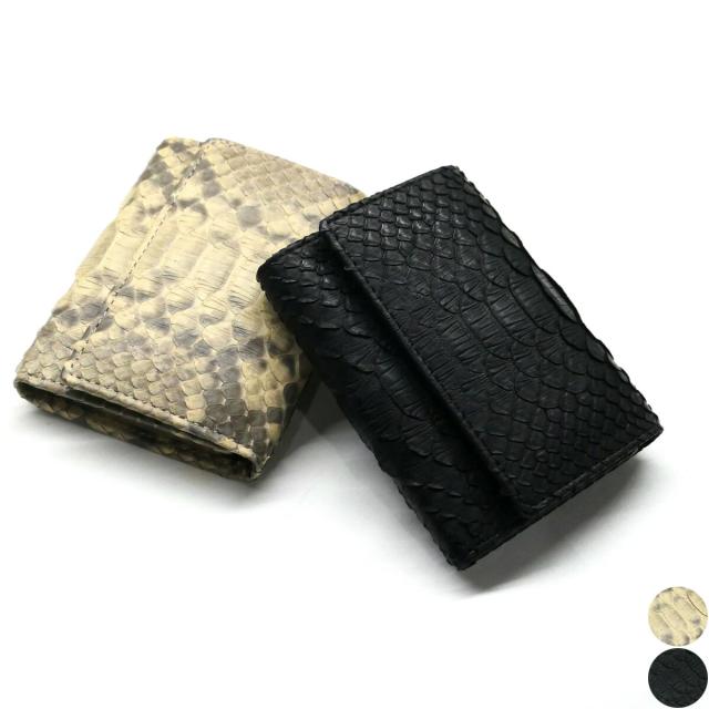 財布 小銭入れなし 折り財布 蛇革財布 札入れ メンズ レディース 本革 パイソン革 蛇革 ヘビ革 ダイヤモンドパイソン革 マット 全２色