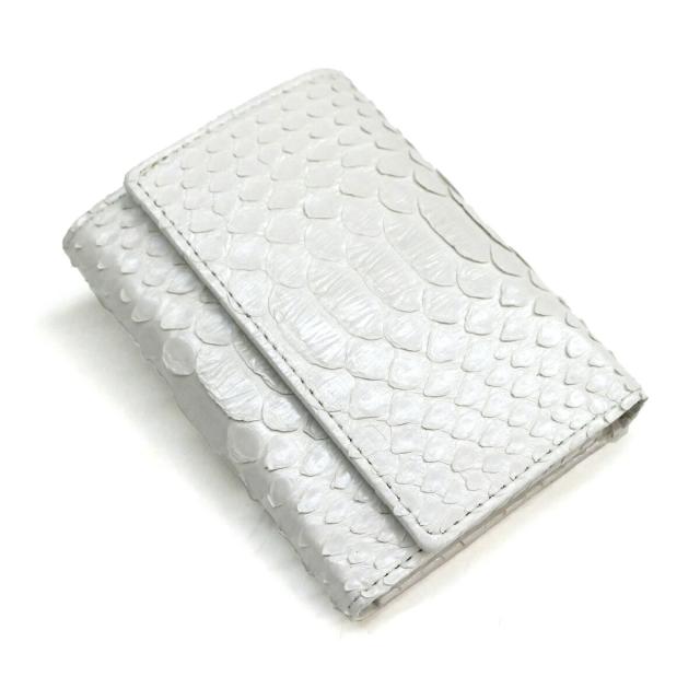 蛇革財布 財布 小銭入れなし 折り財布 札入れ メンズ レディース 本革 パイソン革 蛇革 ヘビ革 ダイヤモンドパイソン革 マット ホワイト