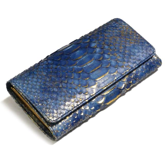 パイソン 財布 長財布 万能タイプ / 本革 パイソン革 ヘビ革 / ダイヤモンドパイソン 群雲染めゴールド