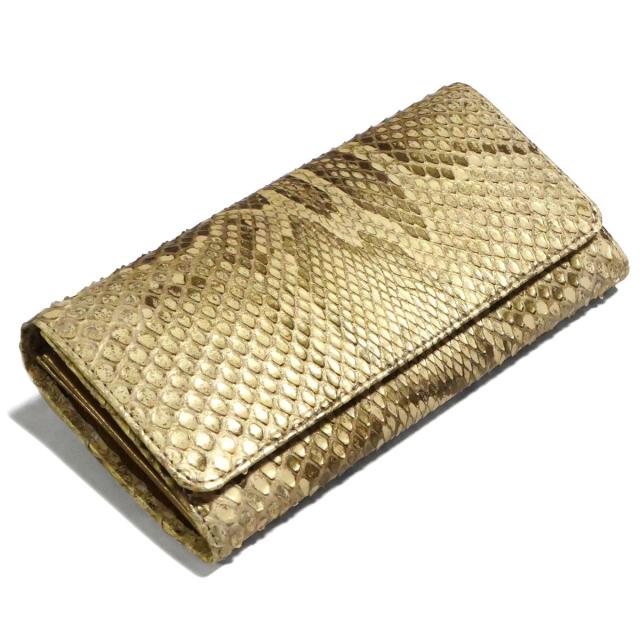 長財布 万能タイプ / 本革 パイソン革 ヘビ革 / モラレスパイソン パール ゴールド