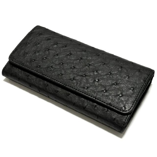 長財布 万能タイプ / 本革 オーストリッチ ブラック