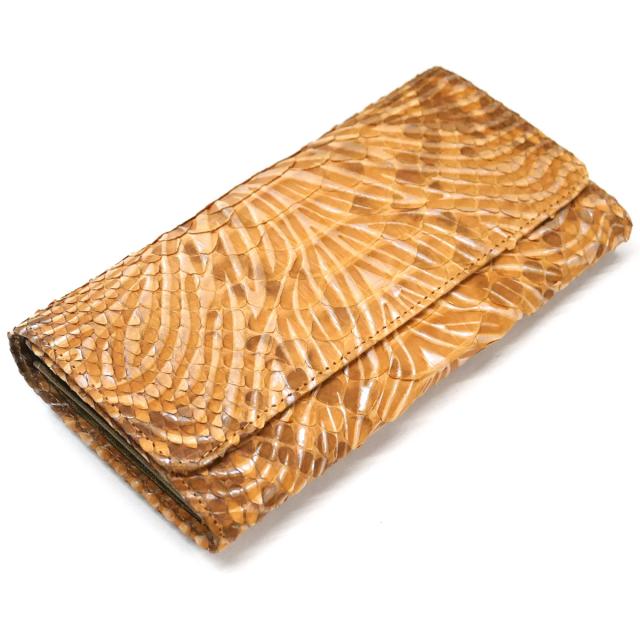 パイソン 財布 長財布 万能タイプ 蛇革 ヘビ革 パイソン革 ダイヤモンドパイソン ウェーブ オレンジ ３
