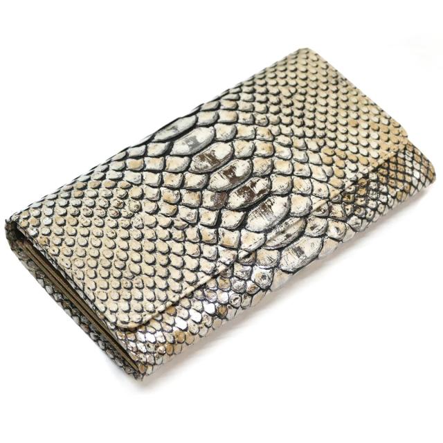長財布 パイソン 蛇革 万能タイプ 蛇革 ヘビ革 パイソン革 ダイヤモンドパイソン ラスター ベージュ ３