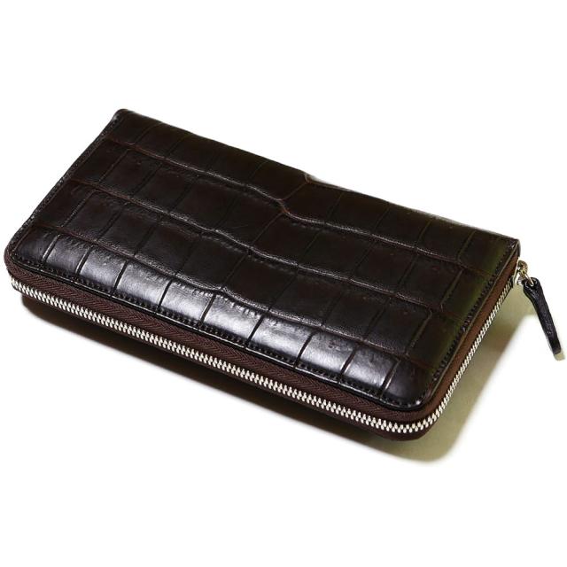 長財布 ラウンドファスナー メンズ レディース 財布 サイフさいふ 長札 大容量 クロコダイル革 ワニ革 鰐革 本革 レザー 男女兼用 マット仕上げ チョコ