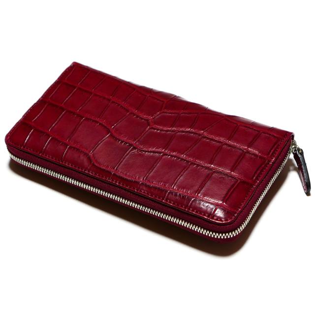 長財布 ラウンドファスナー メンズ レディース 財布 サイフさいふ 長札 大容量 クロコダイル革 ワニ革 鰐革 本革 レザー 男女兼用 コチニール レッド