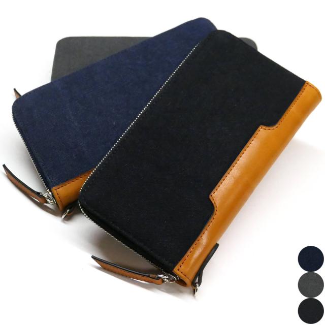 ラウンドファスナー長財布 ファスナー財布 ラウンド財布 ストラップ付き 見開きタイプ 本革 牛革 帆布 倉敷帆布使用 無地タイプA