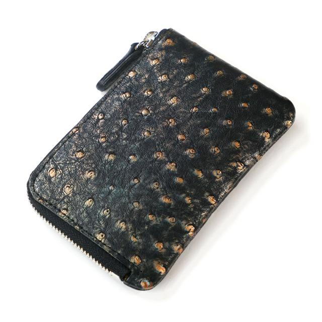 財布 L字 ラウンドファスナー財布 札入れ レディース財布 メンズ財布 薄型 コンパクト オーストリッチ 駝鳥革 レザー 革 サイフ ラグジュアリー レトロ