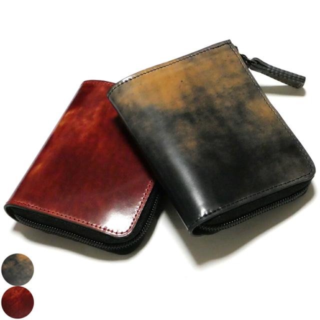 L字ファスナー財布 メンズ レディース マチ付き 小銭入れあり カード収納 コンパクト 本革 イタリアンレザー コードバン 馬革  ROCADO社 シェルコードバン マーブル
