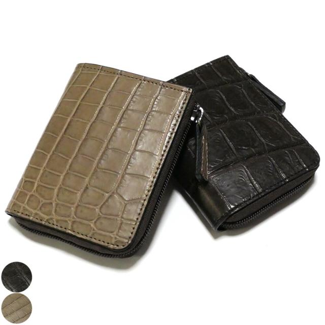 L字ファスナー財布 メンズ レディース マチ付き 小銭入れあり カード収納 コンパクト 本革 クロコダイル マット