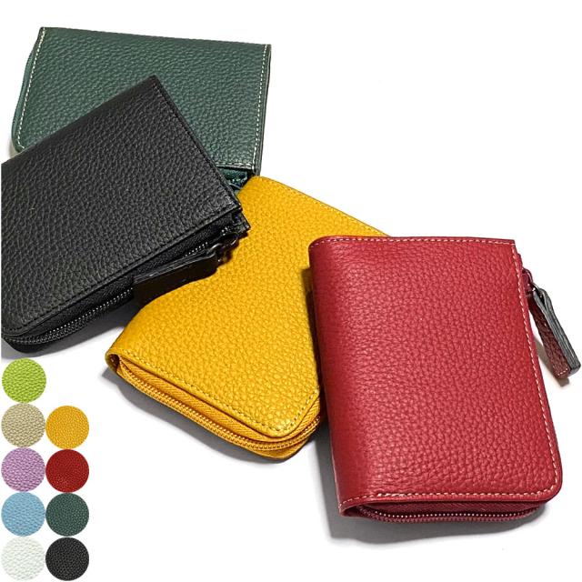 L字ファスナー財布 メンズ レディース マチ付き 小銭入れあり カード収納 コンパクト 本革 牛革 シュリンクレザー ブラウニー