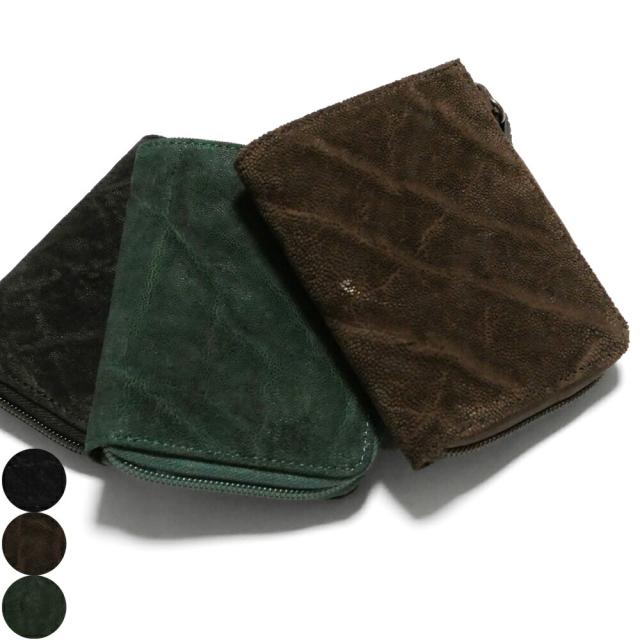 L字ファスナー財布 メンズ レディース マチ付き 小銭入れあり カード収納 コンパクト 本革 象革 エレファントレザー