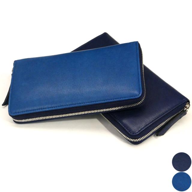 ラウンドファスナー財布 ファスナー財布 本革 山羊革 ヤギ革 ゴートレザー キッド インディゴ染