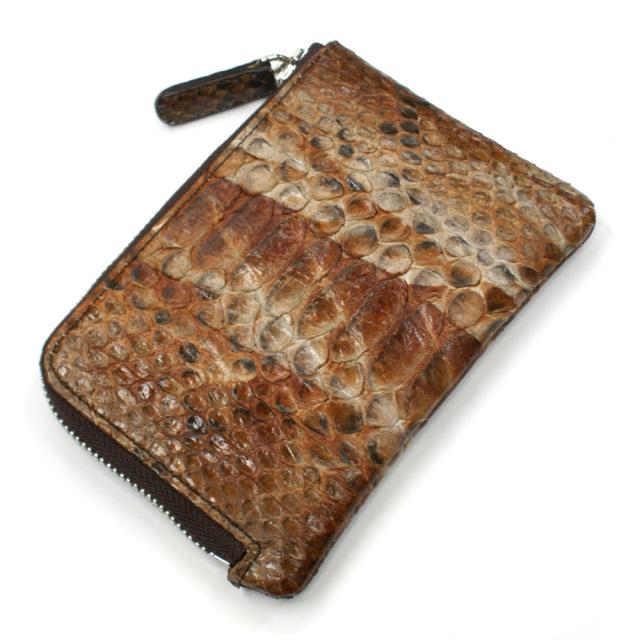 財布 L字 ラウンドファスナー財布 札入れ レディース財布 メンズ財布 薄型 コンパクト パイソン 蛇革 ヘビ革 ハードシェード チョコ