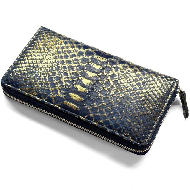 パイソン 財布 長財布 ラウンドファスナー財布 メンズ レディース サイフ さいふ 長札 大容量 本革 リーフ 藍染