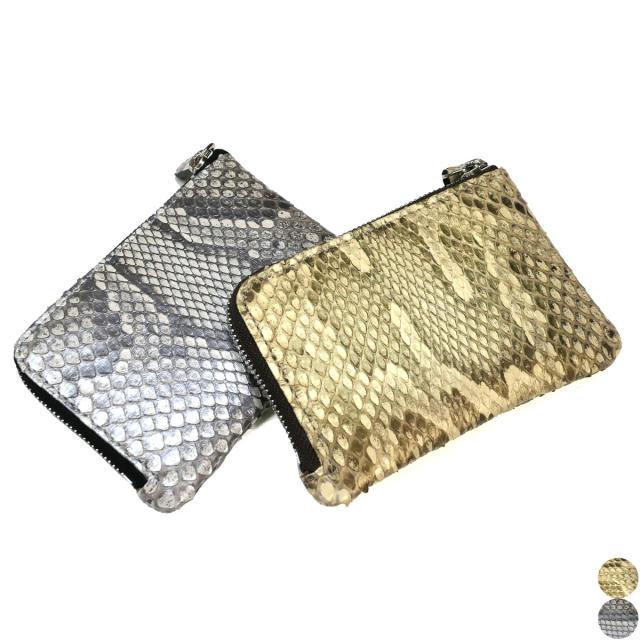 パイソン 財布 L字 ラウンドファスナー財布 薄型 コンパクト 本革 モラレスパイソン 蛇革 ヘビ革 パール