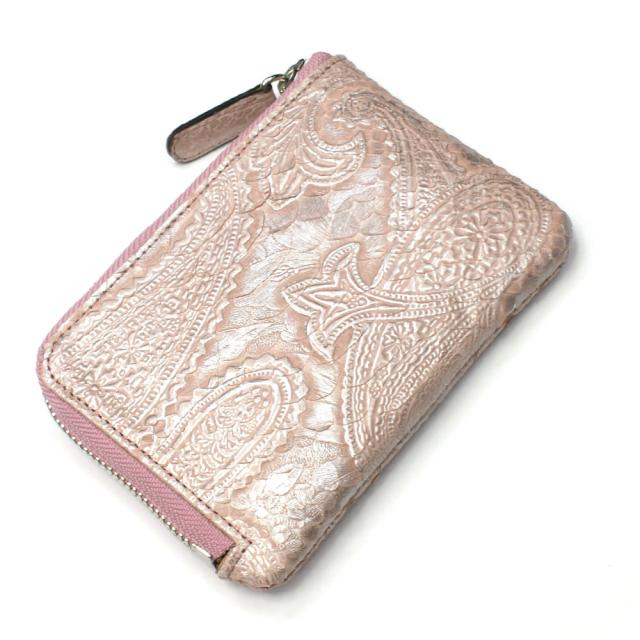 ラウンドファスナー 財布 本革 財布 L字 札入れ レディース財布 ラウンドファスナー財布 パイソン革 蛇革 ヘビ革 レザー 革 薄型 コンパクト サイフ 日本製 柄 ペイズリー ピンク