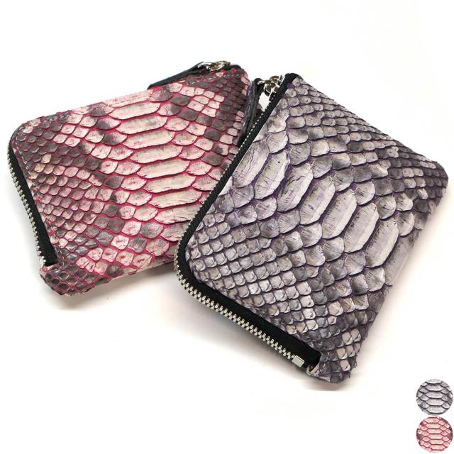 L字ファスナー財布 蛇革財布 ファスナー財布 薄型 コンパクト パイソン革 蛇革 ヘビ革 ダイヤモンドパイソン革 バックカット シンホニー