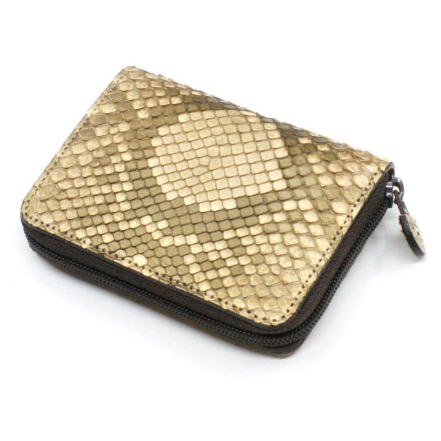 ケース 小銭入れ ラウンドファスナー ヘビ 蛇 パイソン 本革 革 メンズ レディース 小さい 財布 サイフ カード カードケース ジッパー ギフト プレゼント Ver.2 ブロンズ ベージュ