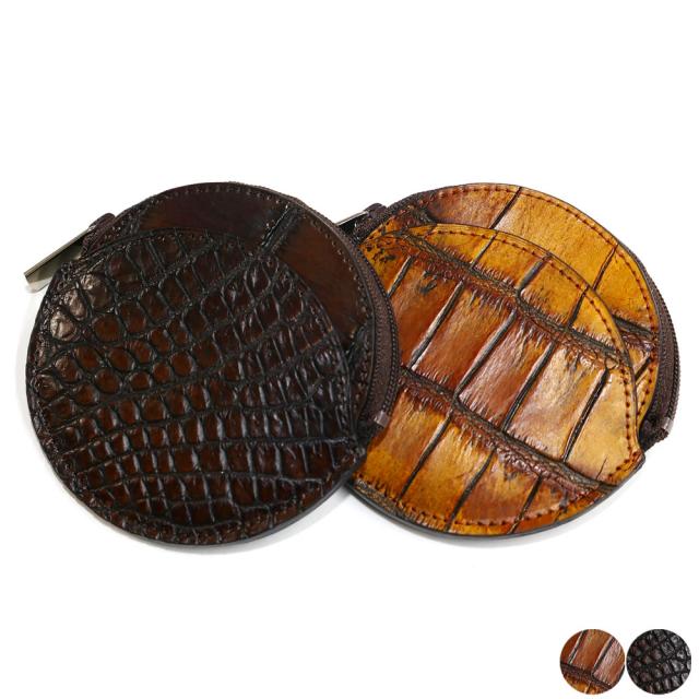 ケース メンズ レディース 丸型 ファスナー小銭入れ クロコダイル革 鰐革 ワニ革 薄型 コンパクト 小銭入れ 本革 ギフト 日本製 アンティーク