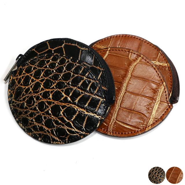 ケース メンズ レディース 丸型 ファスナー小銭入れ クロコダイル革 鰐革 ワニ革 薄型 コンパクト 小銭入れ 本革 ギフト 日本製 バリバー