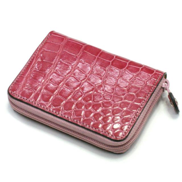 送料無料 本革 ケース 小銭入れ クロコダイル革 ワニ革 クロコ 革 メンズ レディース 小さい レザー 財布 サイフ カード カードケース ギフト プレゼント グレージング ピンク