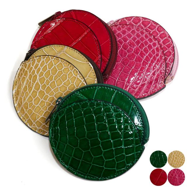 ケース メンズ レディース 丸型 ファスナー小銭入れ クロコダイル革 鰐革 ワニ革 薄型 コンパクト 小銭入れ 本革 ギフト 日本製 グレージング