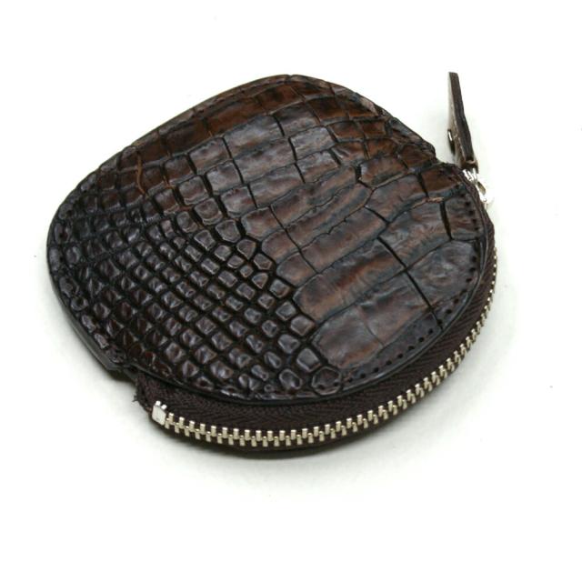 ケース メンズ レディース ファスナー小銭入れ クロコダイル革 鰐革 ワニ革 本革 丸型 薄型 コンパクト 小銭入れ mini 小さい 日本製 アンティーク チョコ