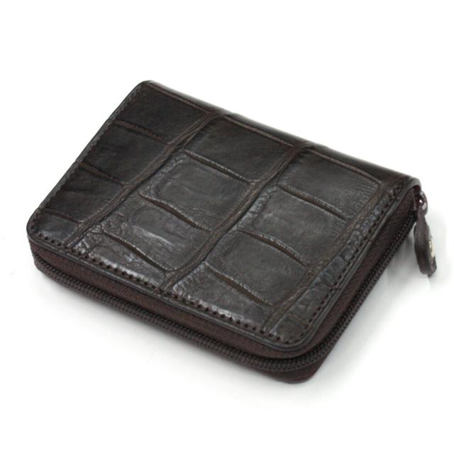 ケース ラウンドファスナー 小銭入れ メンズ レディース クロコダイル ワニ革 革 財布 ジッパー ギフト 日本製 チョコ