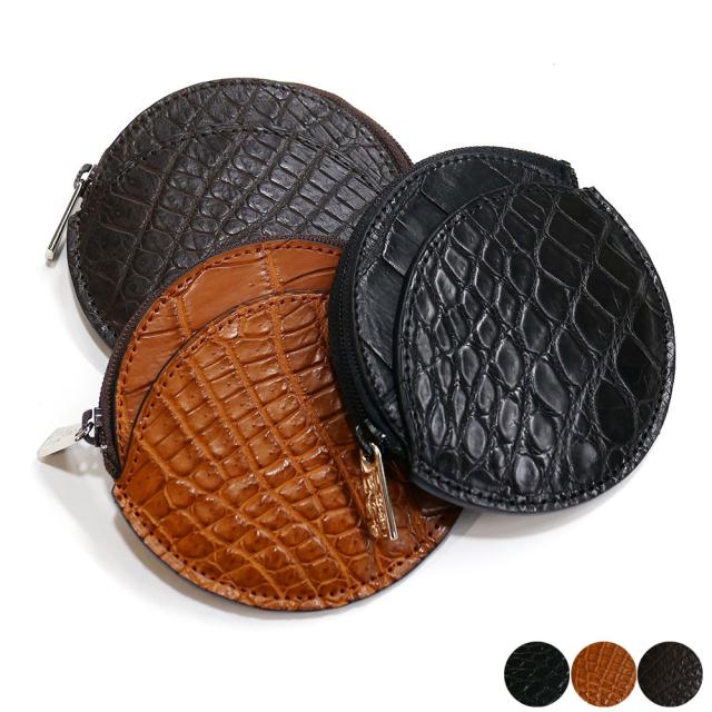 ケース メンズ レディース 丸型 ファスナー小銭入れ クロコダイル革 鰐革 ワニ革 薄型 コンパクト 小銭入れ 本革 ギフト 日本製 マット