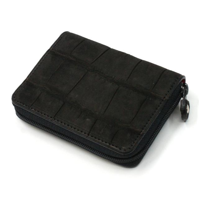 ケース ラウンドファスナー 小銭入れ メンズ レディース クロコダイル ワニ革 革 財布 ジッパー ギフト 日本製 ヌバック 吟擦り 黒 ブラック