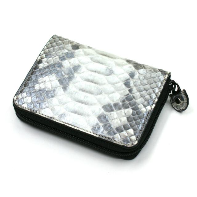 ケース ラウンドファスナー 小銭入れ パイソン 財布 メンズ レディース ヘビ 蛇 革 ジッパー ギフト 日本製 パール シルバー