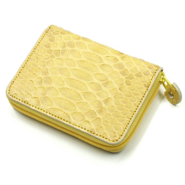 ケース ラウンドファスナー 小銭入れ メンズ レディース ヘビ 蛇 パイソン 革 財布 ジッパー ギフト 日本製 Ver.2 ハーフブリーチ イエロー